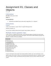 CSC2110 Assignment 01 Docx Assignment 01 Classes And Objects CSC 2110 Information Due Date