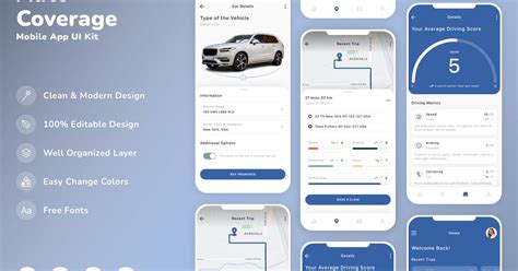 Auto Coverage Mobile App Ui Kit Ux And Ui Kits Ft Insurance And Health Envato