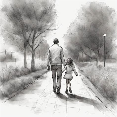 Dad And Daughter Walking Together Sketch By Francesca1chimento On