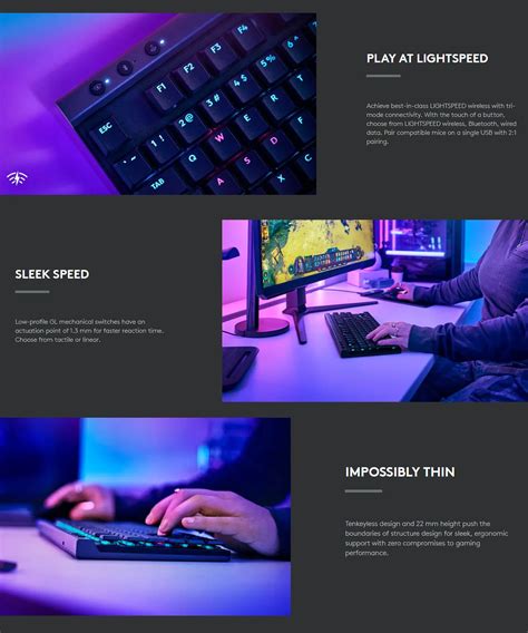 Logitech G LIGHTSPEED TKL Low Profile Wireless Gaming Keyboard LIGHTSYNC RGB Thin