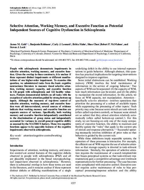 Pdf Selective Attention Working Memory And Executive Function As