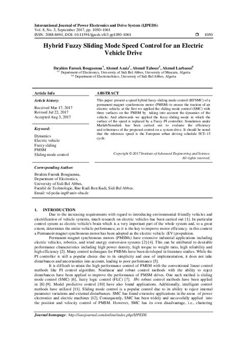 Pdf Fuzzy Sliding Mode Control For Ev Speed