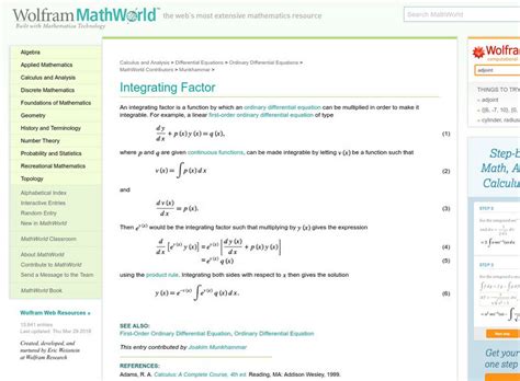 Wolfram Math World Integrating Factor Handout For 9th 10th Grade