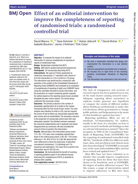 Pdf Effect Of An Editorial Intervention To Improve The Completeness Of Reporting Of Randomised