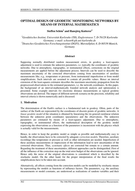 Pdf Optimal Design Of Geodetic Monitoring Networks By Means Of Interval Mathematics