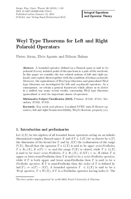 Pdf Weyl Type Theorems For Left And Right Polaroid Operators