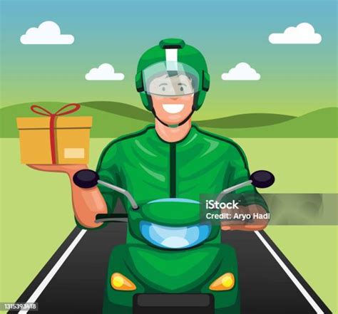 택배 오토바이 배달 패키지 고객 온라인 교통 에 가까운 보기 만화 일러스트 벡터 전경에 대한 스톡 벡터 아트 및 기타 이미지