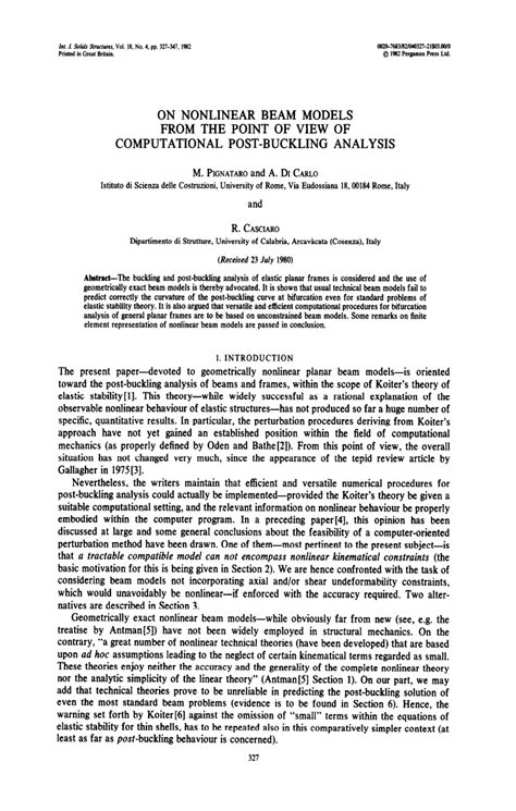 pdf on non linear beam model from the point of view of computational