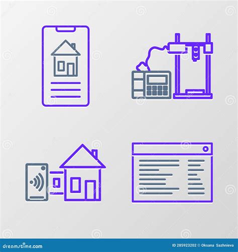 Set Line Software Web Developer Programming Code Smart Home 3d Printer And Icon Vector Stock