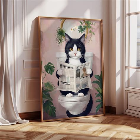 Bathroom Cat Poster And Funny Toilet Print Quirky Ts For Cat People