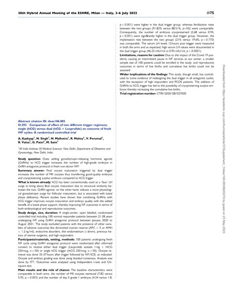 Pdf O 292 Comparison Of Effect Of Two Different Trigger Regimens