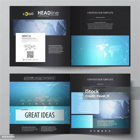 두 편집 레이아웃의 검은 색된 벡터 일러스트 레이 션 스퀘어 디자인 브로셔 전단지 책자에 대 한 템플릿을 다룹니다 추상 글로벌 디자인입니다 화학 패턴 분자 구조 가리기에