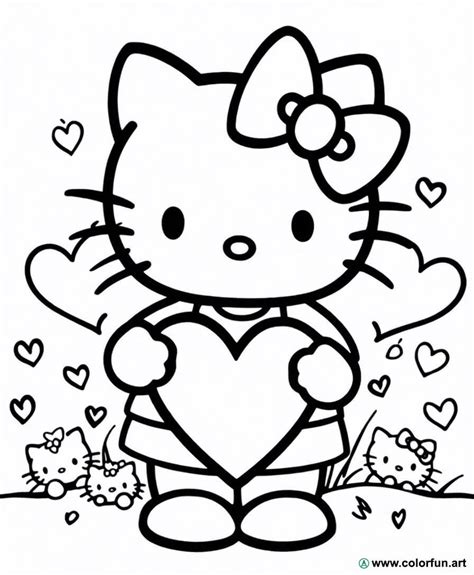 Hello Kitty Coloring Page With A Heart Download Or Print For Free