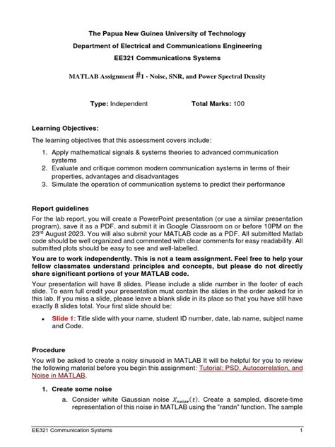 EE321 - Assignment #1 - Noise, SNR, and Power Spectral Density | Download Free PDF | Signal To ...