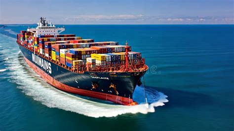 A Massive Cargo Ship Sails Across The Ocean Carrying Shipping