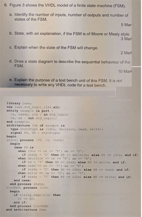 Solved 6 Figure 3 Shows The Vhdl Model Of A Finite State