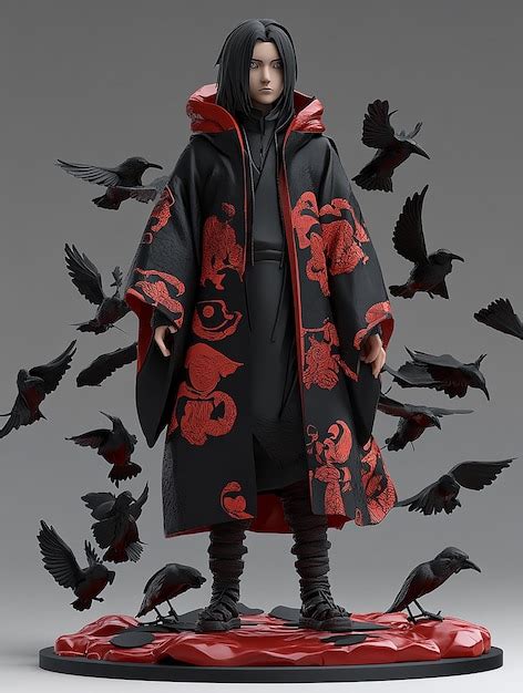 3d Cartoon Character Of Itachi Uchiha In Akatsuki Cloak Premium Ai