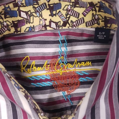 Robert Graham Mens Small Plum Black White Striped Depop