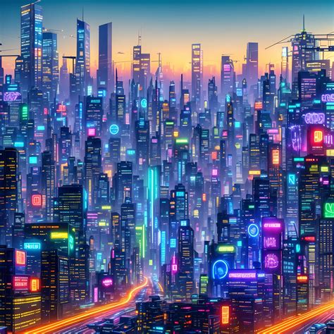 네온 불빛과 높은 건물이 많은 도시 Seaart Ai