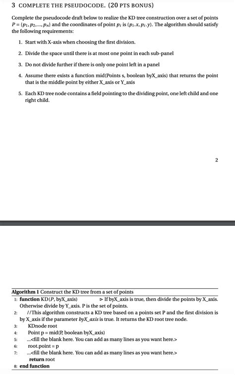 Solved 3 Complete The Pseudocode 20 Pts Bonus Complete