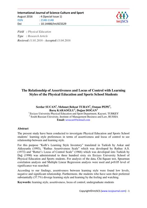 Pdf The Relationship Of Assertiveness And Locus Of Control With Learning Styles Of The