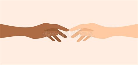 Two Hands Of Different Skin Tones Reaching Towards Each Other Flat