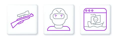 라인 인터넷 불법 복제 스코프가 있는 저격 소총 및 도둑 마스크 아이콘을 설정합니다 벡터 0명에 대한 스톡 벡터 아트 및 기타 이미지 Istock