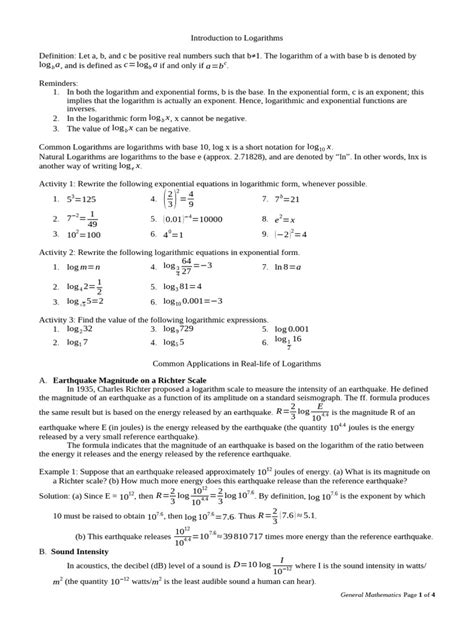 lesson 17 logarithmic functions pdf logarithm exponential function