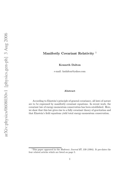 Pdf Manifestly Covariant Relativity