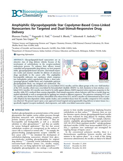 Pdf Amphiphilic Glycopolypeptide Star Copolymer Based Cross Linked Nanocarriers For Targeted