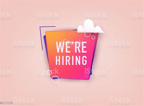 우리는 타이포그래피 디자인을 고용하고 있습니다 우리는 통신 포스터를 고용하고 스피커와 빈 배지와 광고 배너를 원하는 도움 구인 중에 대한 스톡 벡터 아트 및 기타 이미지