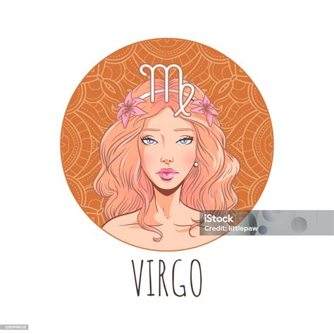 처녀 자리 조디악 기호 작품 아름다운 소녀 얼굴 별자리 기호 별 표기 벡터 일러스트 처녀자리에 대한 스톡 벡터 아트 및 기타
