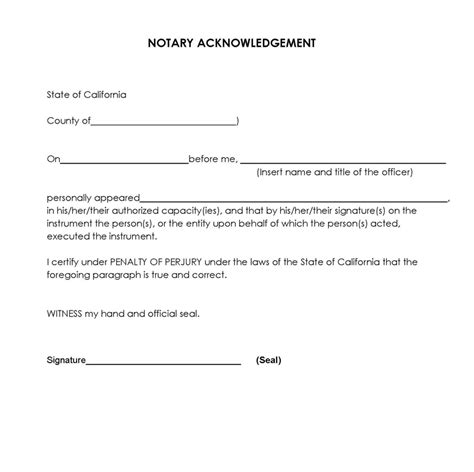 Free Notary Acknowledgment Forms Templates