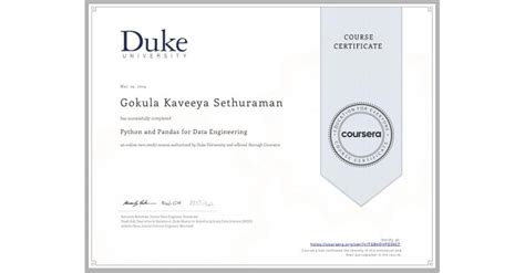 completion certificate for python and pandas for data engineering
