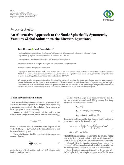 Pdf An Alternative Approach To The Static Spherically Symmetric