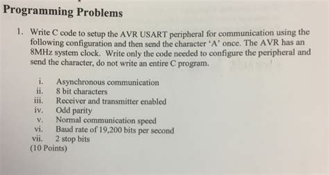 Solved Programming Problems 1 Write C Code To Setup The Avr