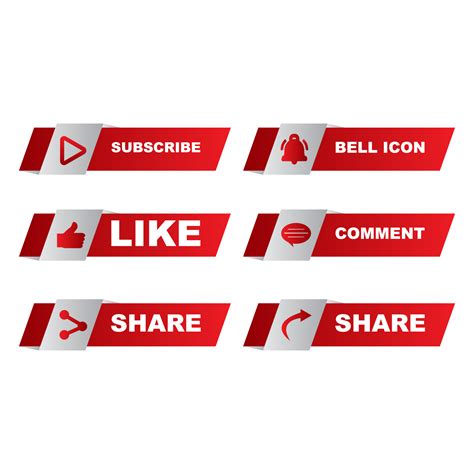 Metallic Subscribe Button Collection With The Like Share And Comment Section Red Color Button