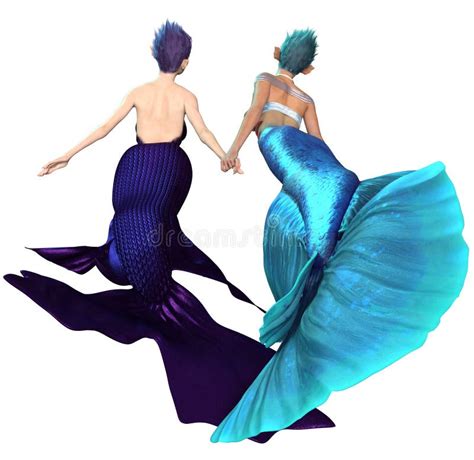 A 3d Rendered Illustration Of A Fantasy Couple With Two Female Mermaids