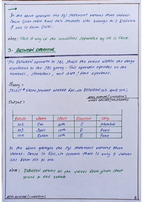 Sql Short Notes Handwritten Pdf