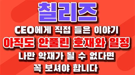 칠리즈 전망 Ceo에게 직접 들은 이야기 풉니다 아직도 안 풀린 호재와 일정 나만 악재가 될 수 없다면 꼭 보셔야합니다