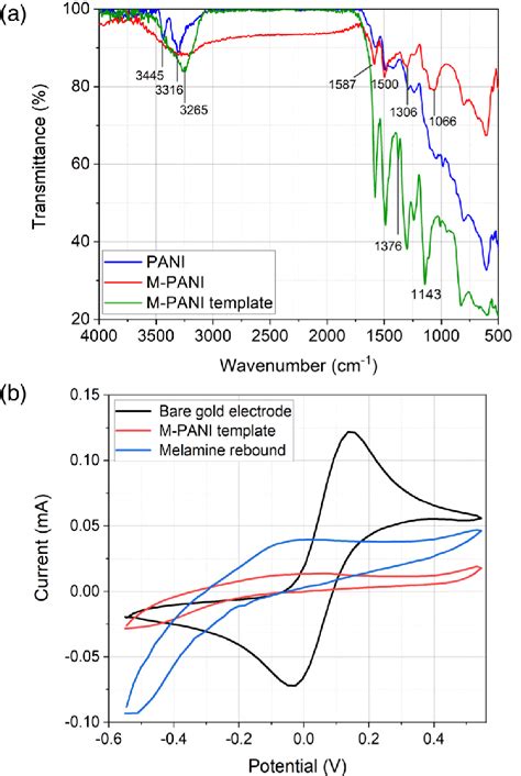 a ftir spectra of pani and m pani coated electrodes before m pani