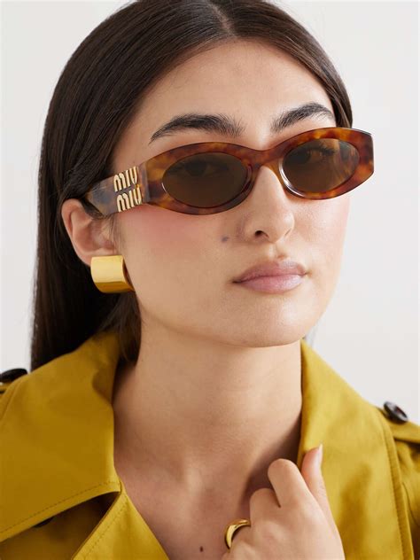 Miu Miu Glimpse Oval Frame Acetate Sunglasses Tortoiseshell