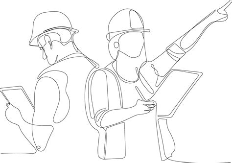 Un Dibujo De Un Hombre Y Una Mujer Con Cascos Vector Premium