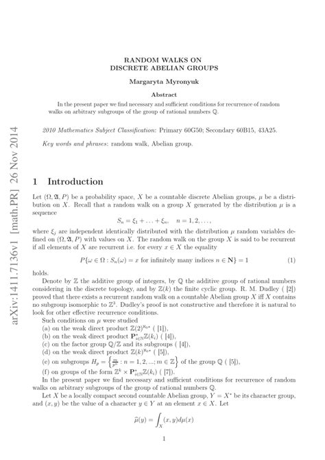 Pdf Random Walks On Discrete Abelian Groups