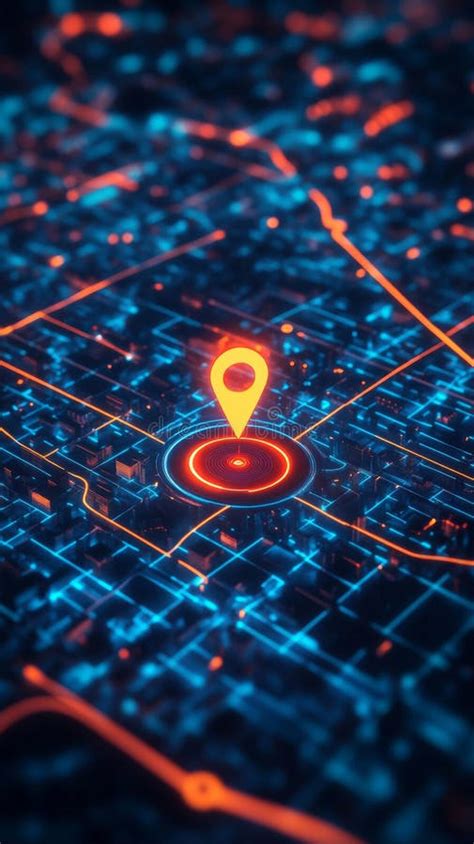 Neon City Map With Glowing Location Pin Futuristic Navigation Concept Stock Image Image Of