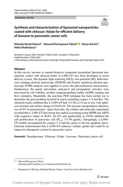 Synthesis And Characterization Of Liposomal Nanoparticles Coated With Chitosan Folate For