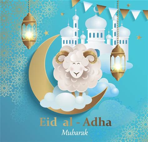 پس زمینه عید قربان فانوس و گوسفند عربی اسلامی کارت تبریک جشنواره ایثار