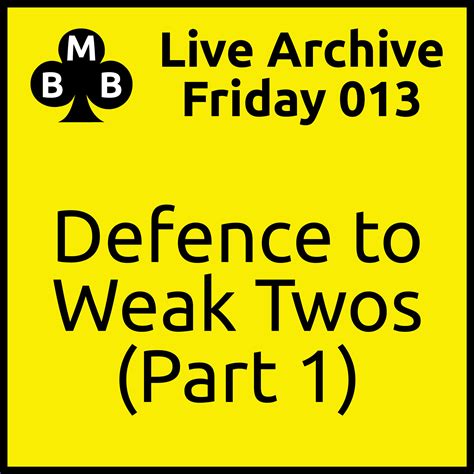 Friday Live 013 Defence To Weak Twos Part 1 Bernard Magee Bridge