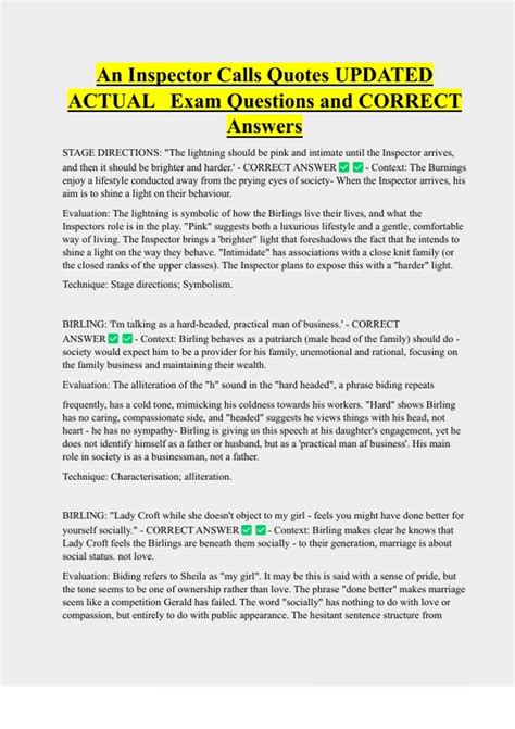 An Inspector Calls Quotes Updated Actual Exam Questions And Correct