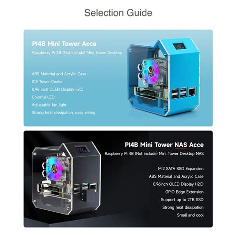 Waveshare Mini Tower Nas Kit For Raspberry Pi 4b Support Up To 2tb M2 Sata Ssd Black